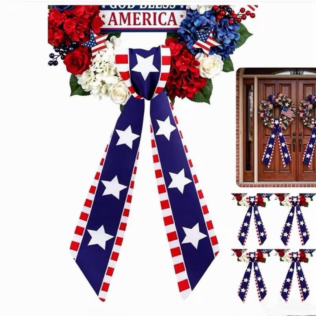 AHGQT Large Patriotic Wreath Ribbon Bow, 4th of July Red White Blue ...