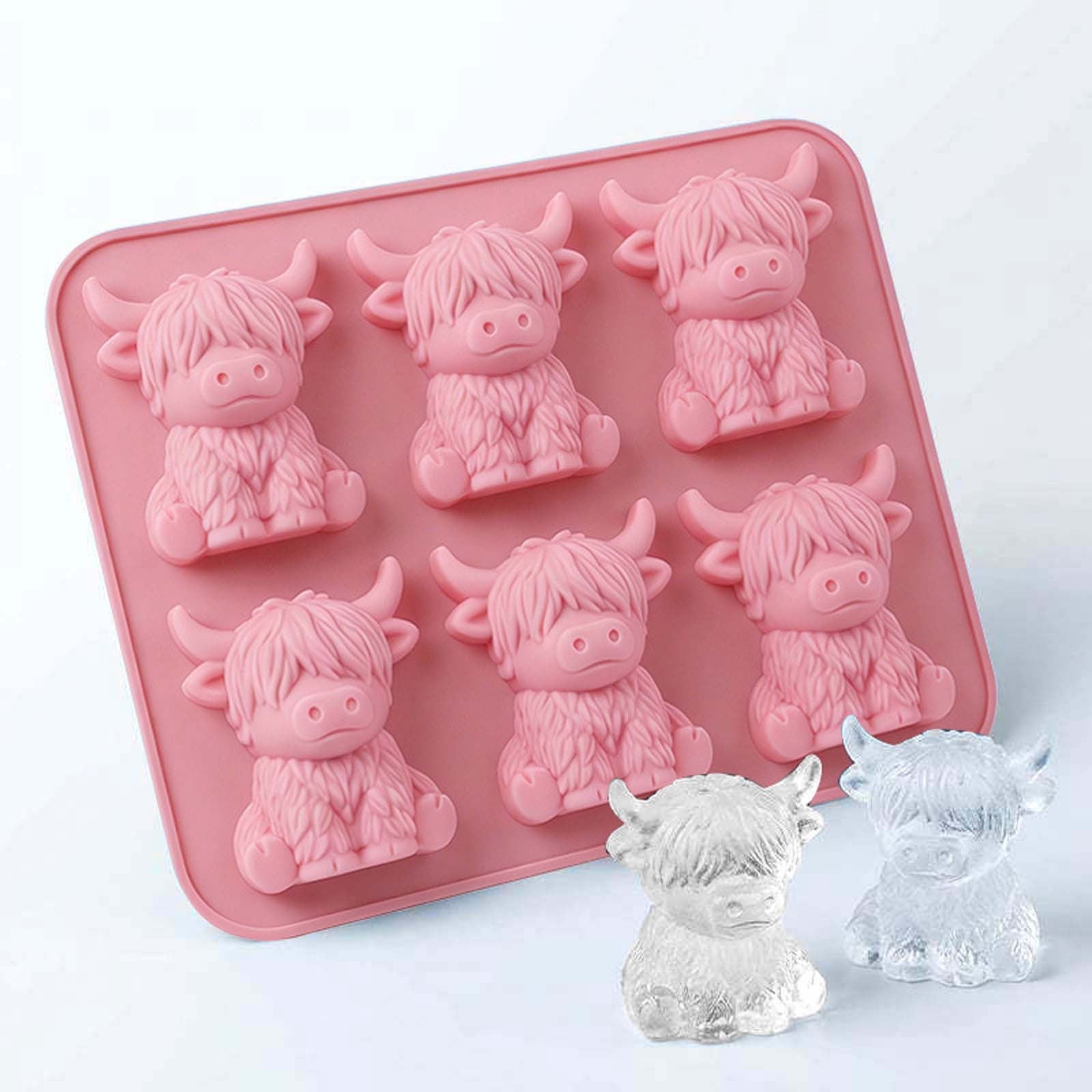AHGQT Mini Highland Cow Ice Cube Mold, 3D Cute Silicone Ice Tray for ...
