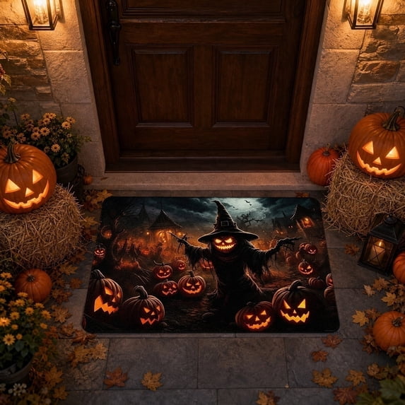 AHGQT Spooky Pumpkin Scarecrow Halloween Doormat, 32 x 20 Inch Outdoor ...