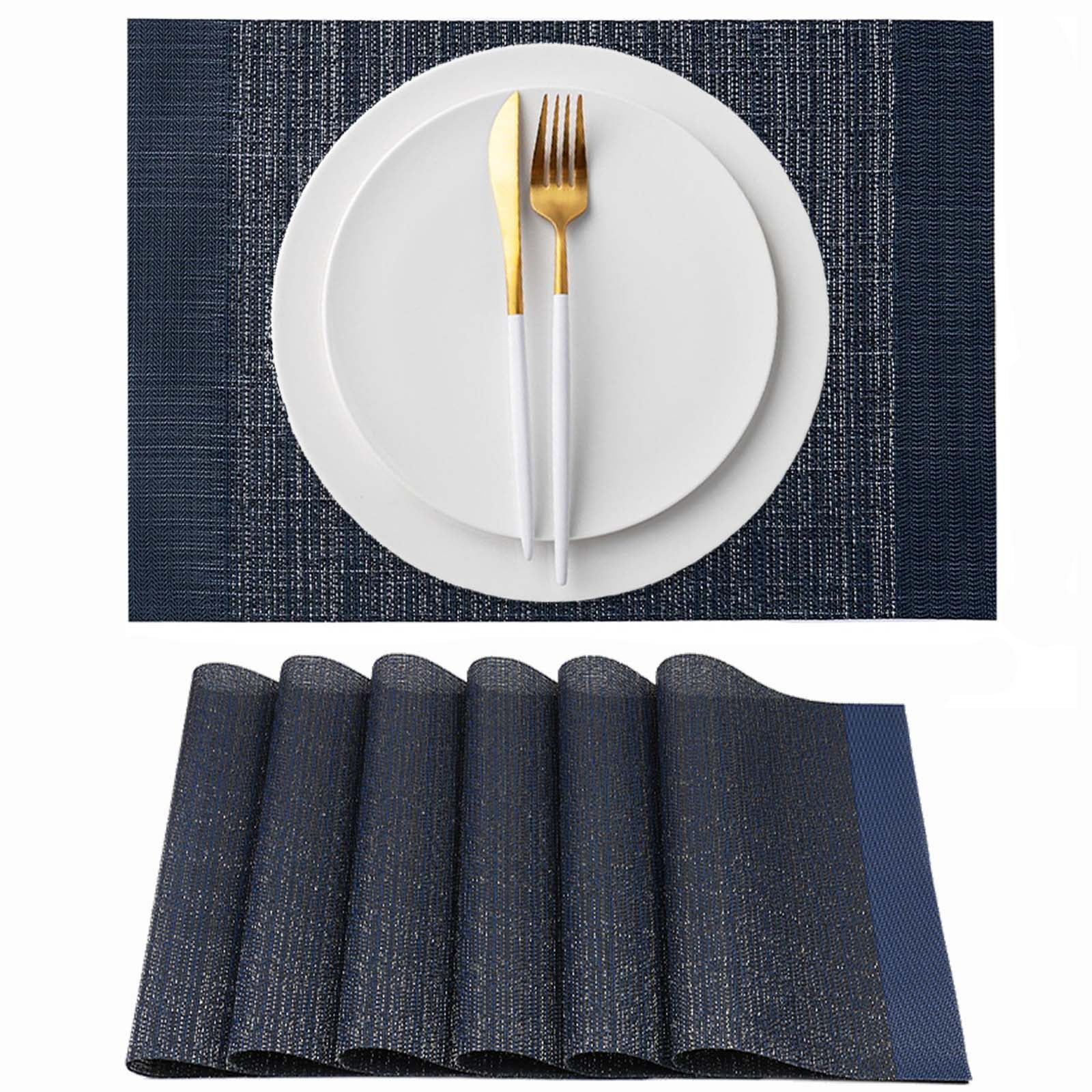 AHHFSMEI Placemats Set of 6, Woven Durable PVC Mats, Navy Blue, 18.1 x ...