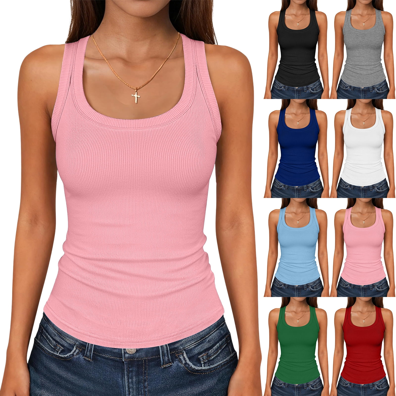 AHMOMEI Basic Tank Tops for Women Ribbed Knit Basic Slim Sleevesless ...