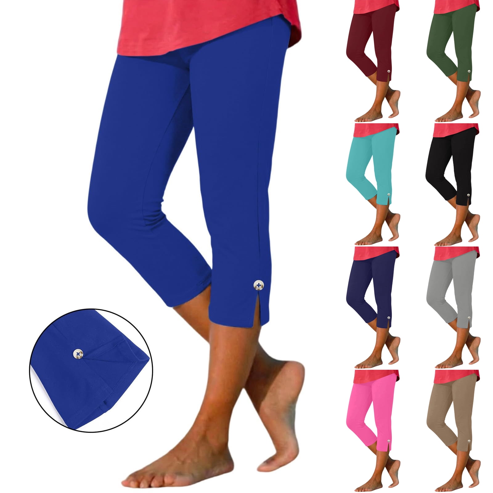 AHMOMEI Black Women's Capri Leggings High Waisted Cropped Pants with ...
