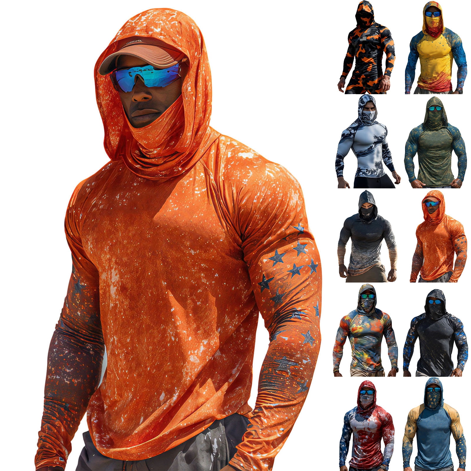 AHMOMEI Camouflage Men's UPF 50+ Hoodie Shirts with Face Mask Quick Dry ...