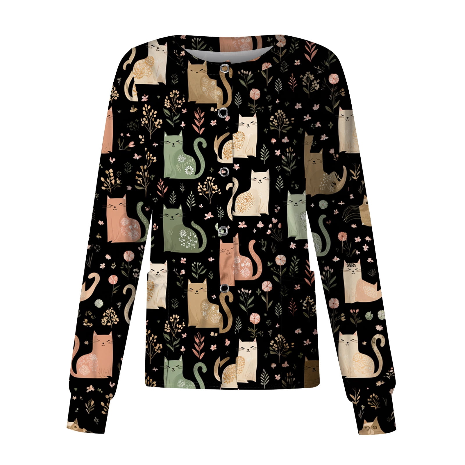 AHMOMEI Cartoon Animal Print Scrub Jacket Women S-5XL Plus Size Nurses ...