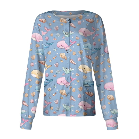 AHMOMEI Cartoon Animal Print Scrub Jacket for Women S-5XL Plus Size ...