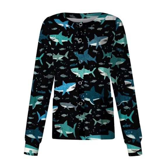 AHMOMEI Cartoon Animal Print Scrub Jacket for Women S-5XL Plus Size ...