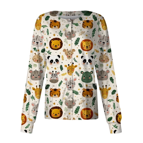 AHMOMEI Cartoon Animal Print Scrub Jackets for Woman S-5XL Plus Size ...