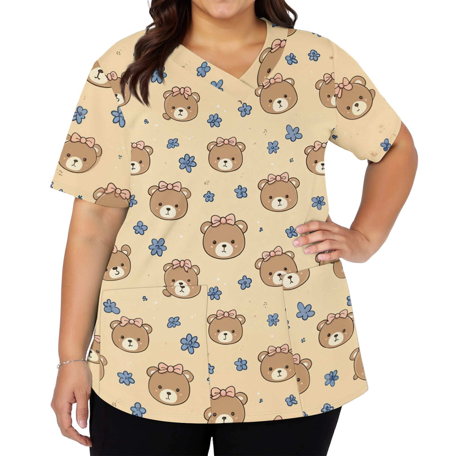 AHMOMEI Cartoon Animal Print Scrub Shirts for Women S-5XL Plus Size ...