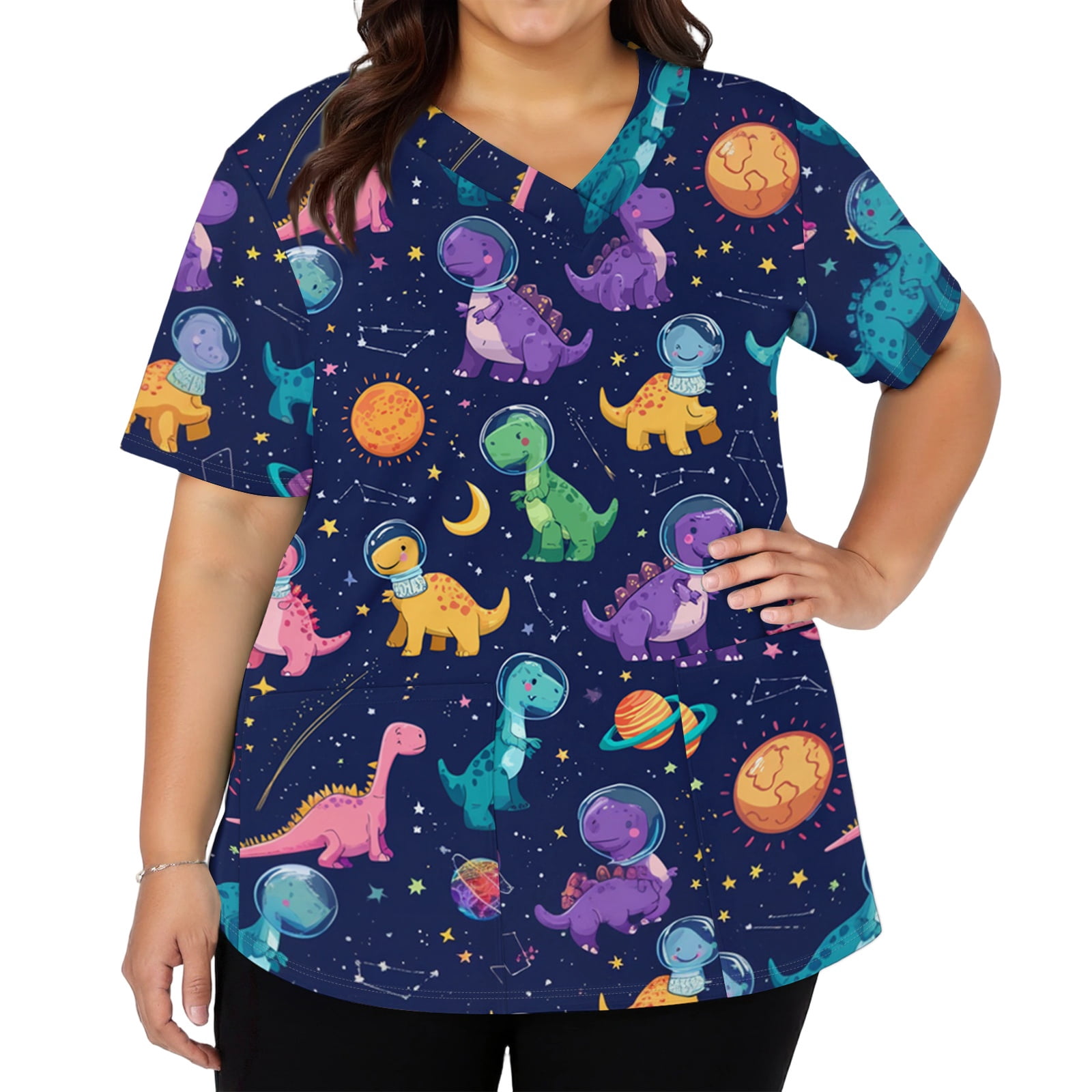 AHMOMEI Cartoon Animal Print Scrub Shirts for Women S-5XL Plus Size ...
