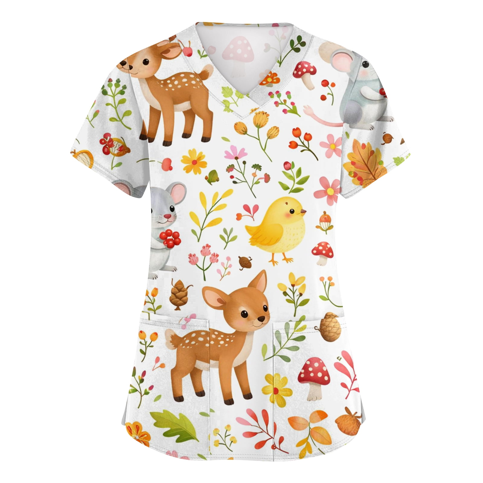 AHMOMEI Cartoon Animal Print Scrub Top Women S-5XL Plus Size Women's ...