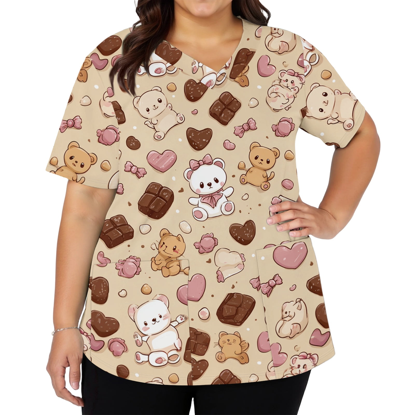 AHMOMEI Cartoon Animal Print Scrub Top Women S-5XL Plus Size Women’s ...