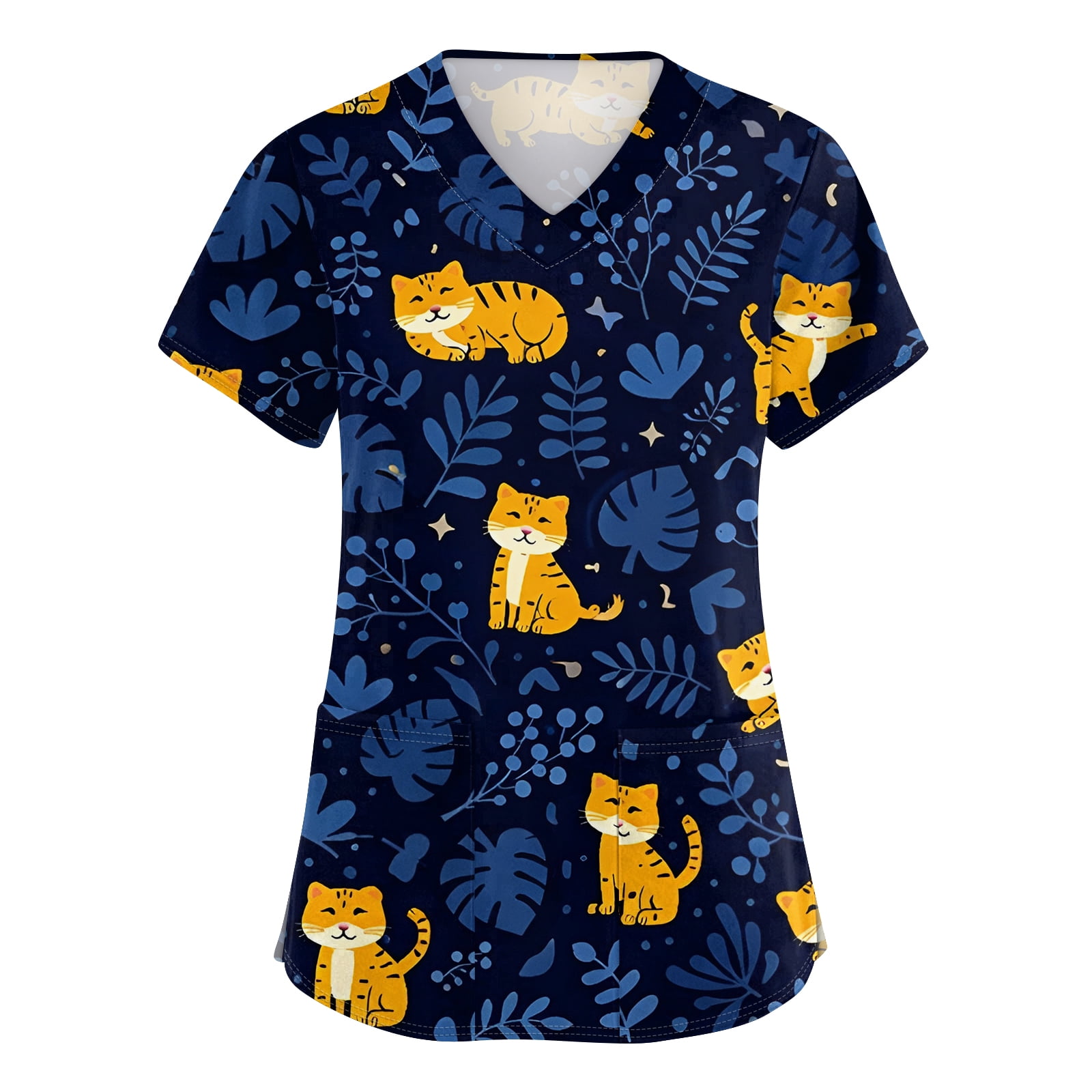 AHMOMEI Cartoon Animal Print Scrub Tops S-5XL Plus Size Nurse Uniforms ...