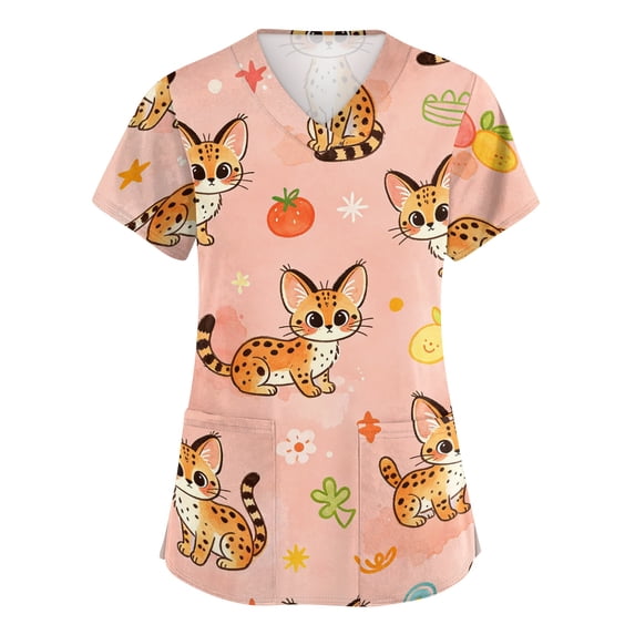 AHMOMEI Cartoon Animal Print Scrub Tops for Women Fitted Stretchy S-5XL ...