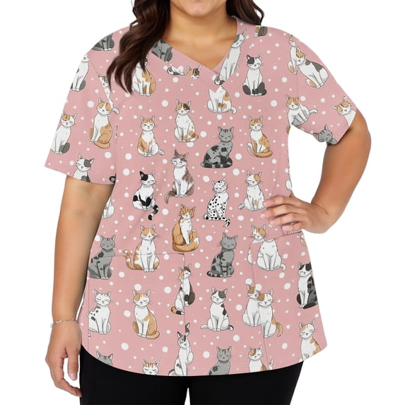 AHMOMEI Cartoon Animal Print Scrub Tops for Women Fitted Stretchy S-5XL ...