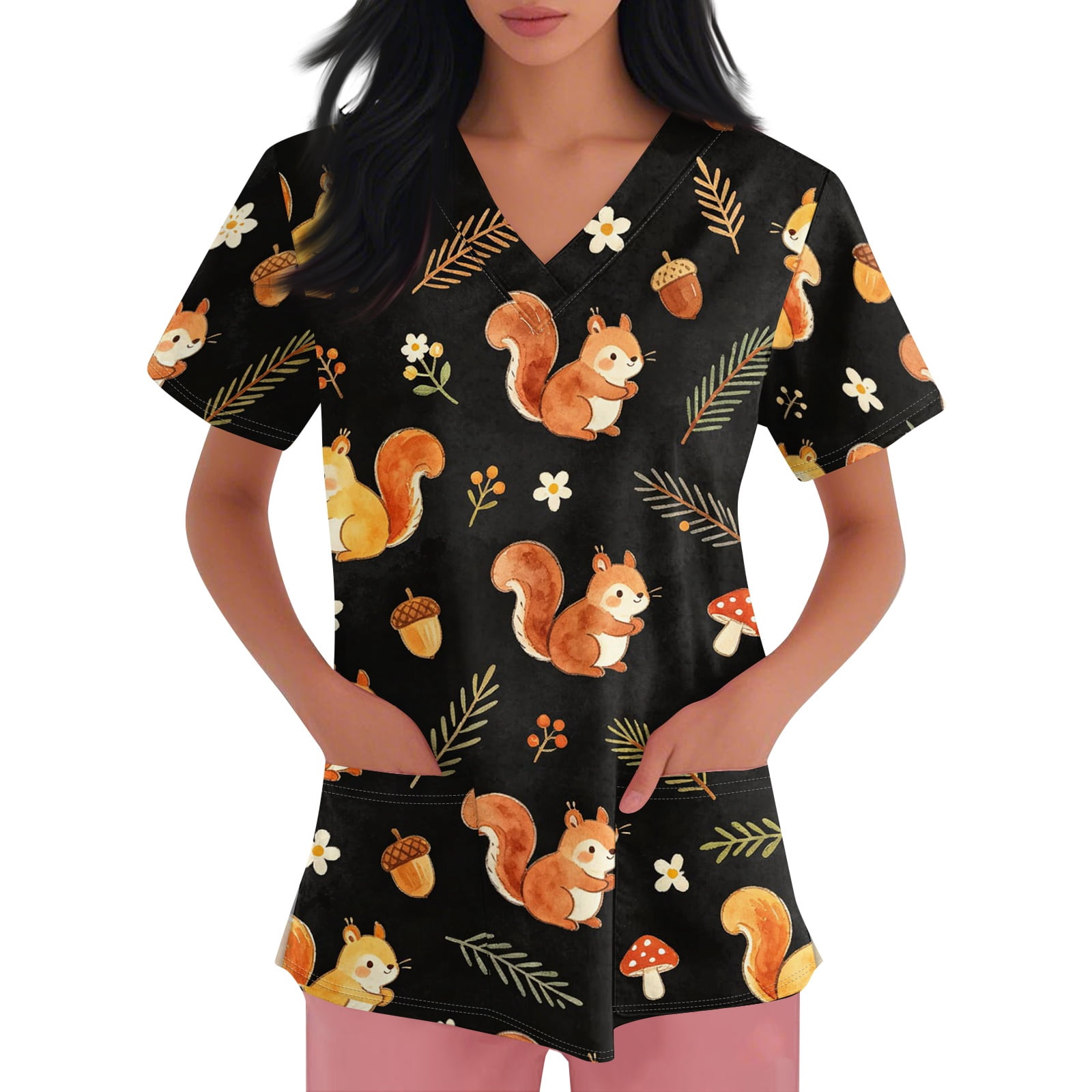 AHMOMEI Cartoon Animal Print Scrub Tops for Women Stretchy S-5XL Plus ...