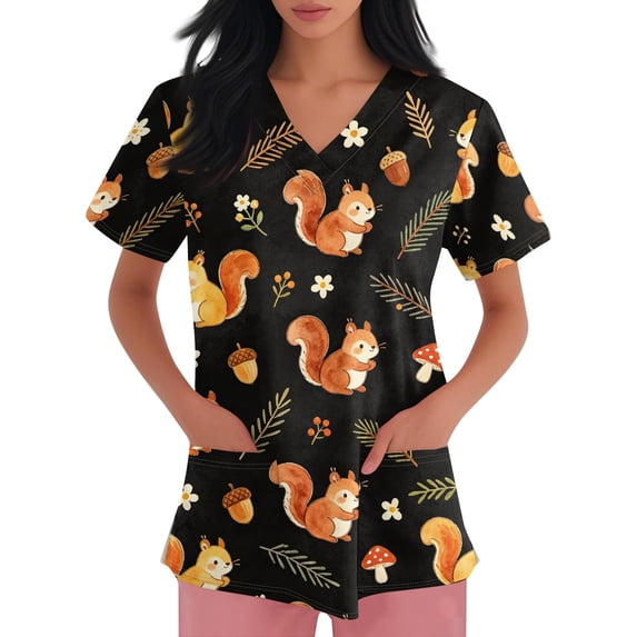 AHMOMEI Cartoon Animal Print Scrub Tops for Women Stretchy S-5XL Plus ...
