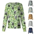 AHMOMEI Cartoon Animal Print Scrubs Jacket for Women Warm Up Snap Front ...