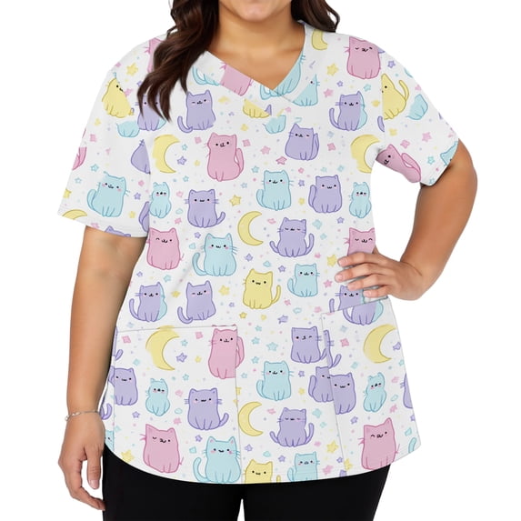 AHMOMEI Cartoon Animal Print Scrubs Top for Women S-5XL Plus Size ...