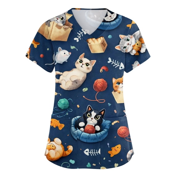 AHMOMEI Cartoon Animal Print Scrubs Tops for Women S-5XL Plus Size ...