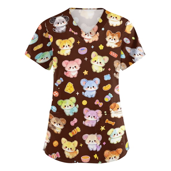 AHMOMEI Cartoon Animal Print Scrubs for Women Stretchy S-5XL Plus Size ...