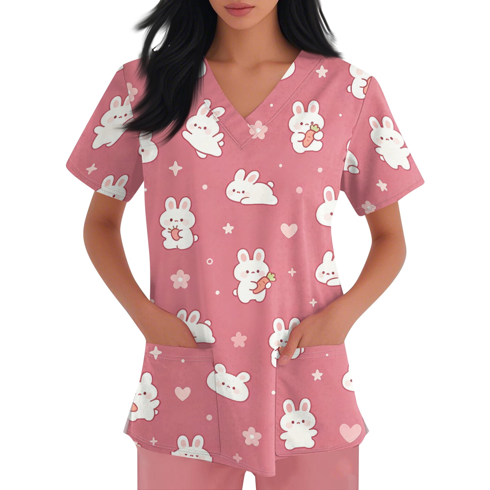 AHMOMEI Cartoon Animal Print Scrubs for Women Workwear Stretchy S-5XL ...