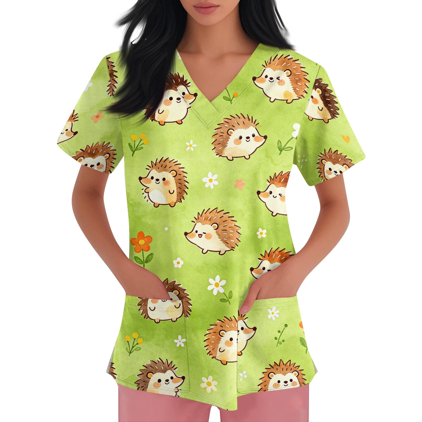 AHMOMEI Cartoon Animal Print Womens Scrub Top Stretchy S-5XL Plus Size ...