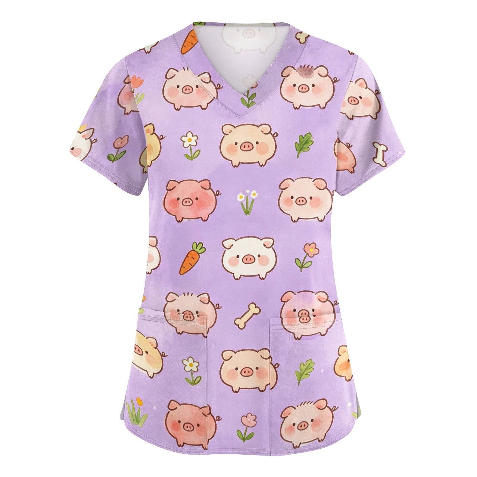 AHMOMEI Cartoon Animal Print Womens Scrub Top Stretchy S-5XL Plus Size ...