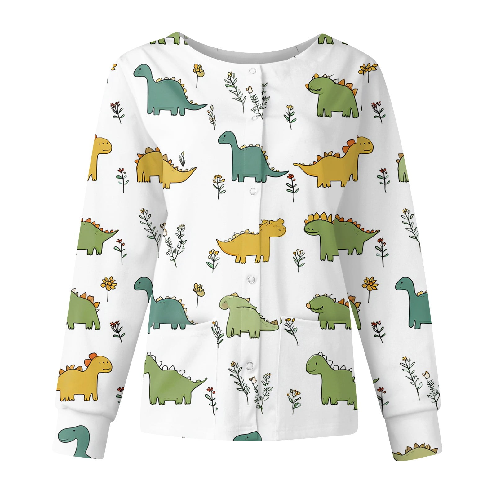 AHMOMEI Cartoon Print Nurse Warm Up Jacket for Women Warm Up Snap Front ...