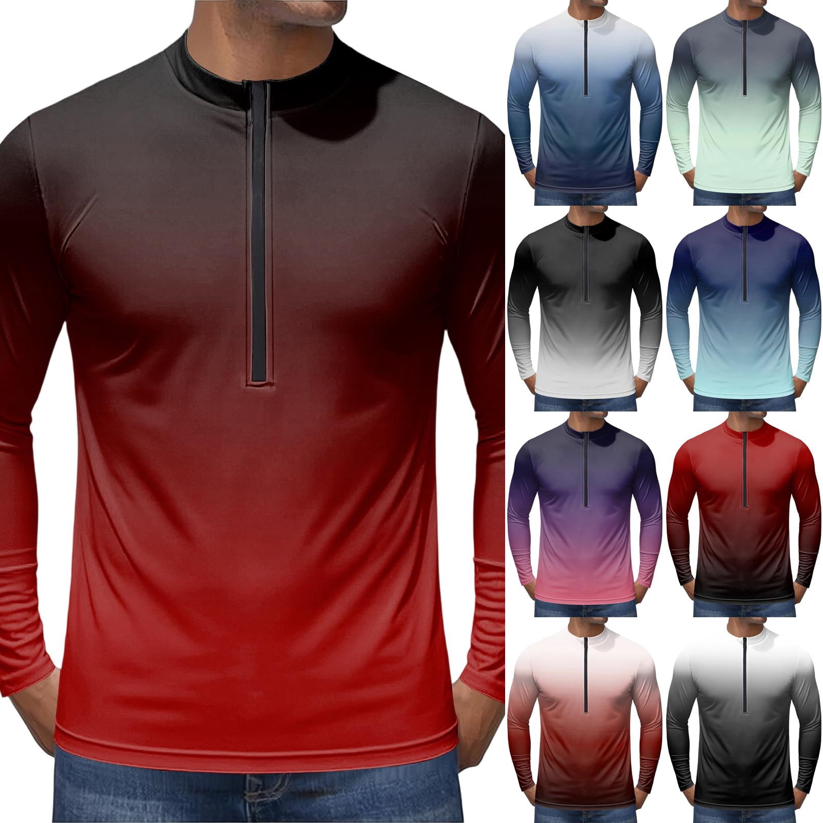AHMOMEI Gradient Men's Cycling Bike Jersey Quarter Zip Long Sleeve ...