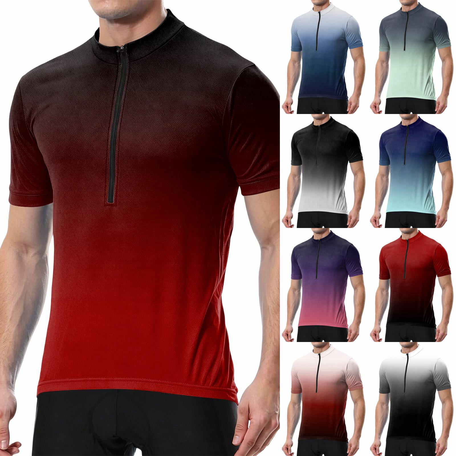 AHMOMEI Gradient Men's Cycling Bike Jersey Quarter Zip Men Short Sleeve ...