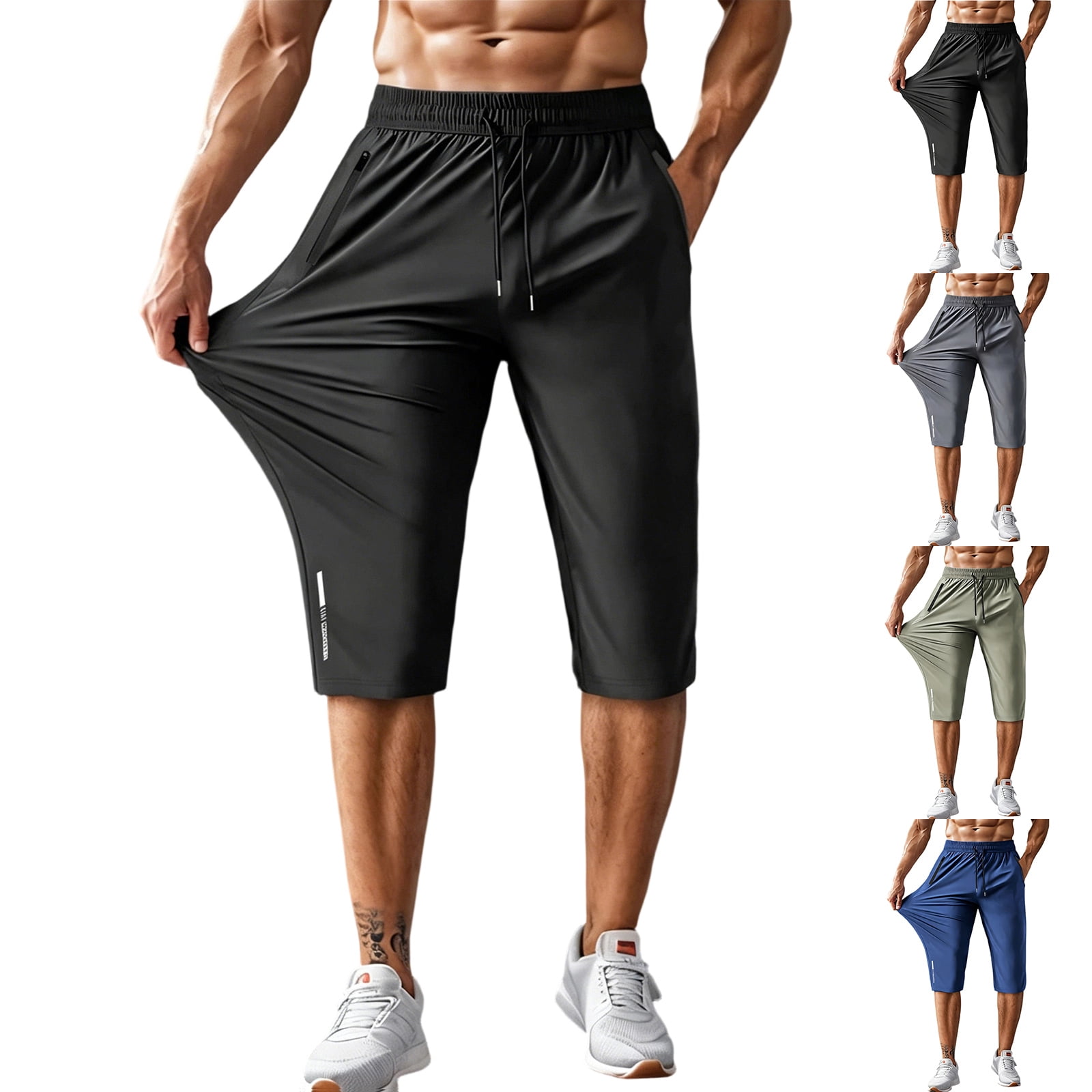 AHMOMEI Mens Capri Pants Cropped Cargo Stretch Below Knee Shorts 3/4 ...
