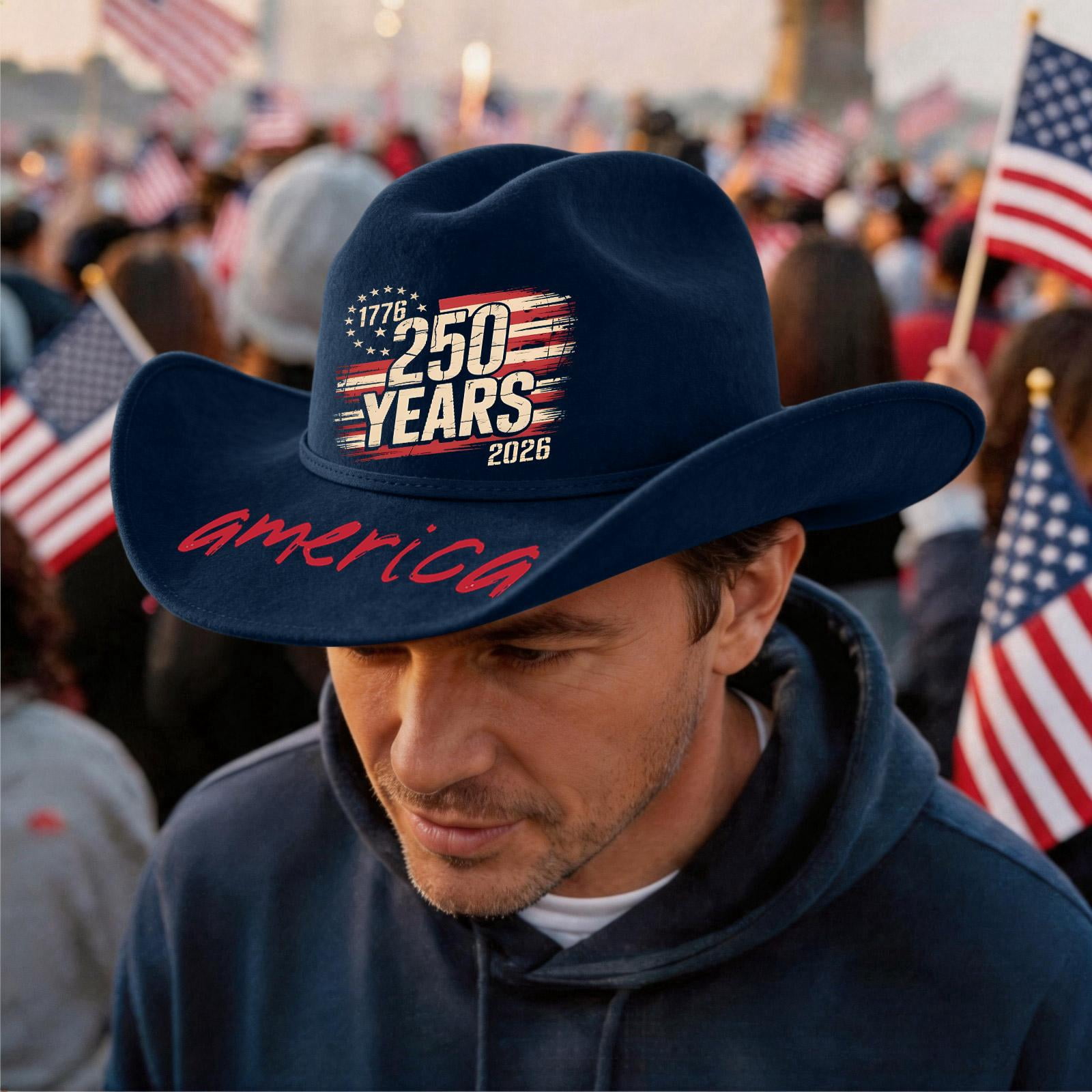 AHMOMEI Patriotic American Flag Cowboy Hat, We The People 250 Years of ...