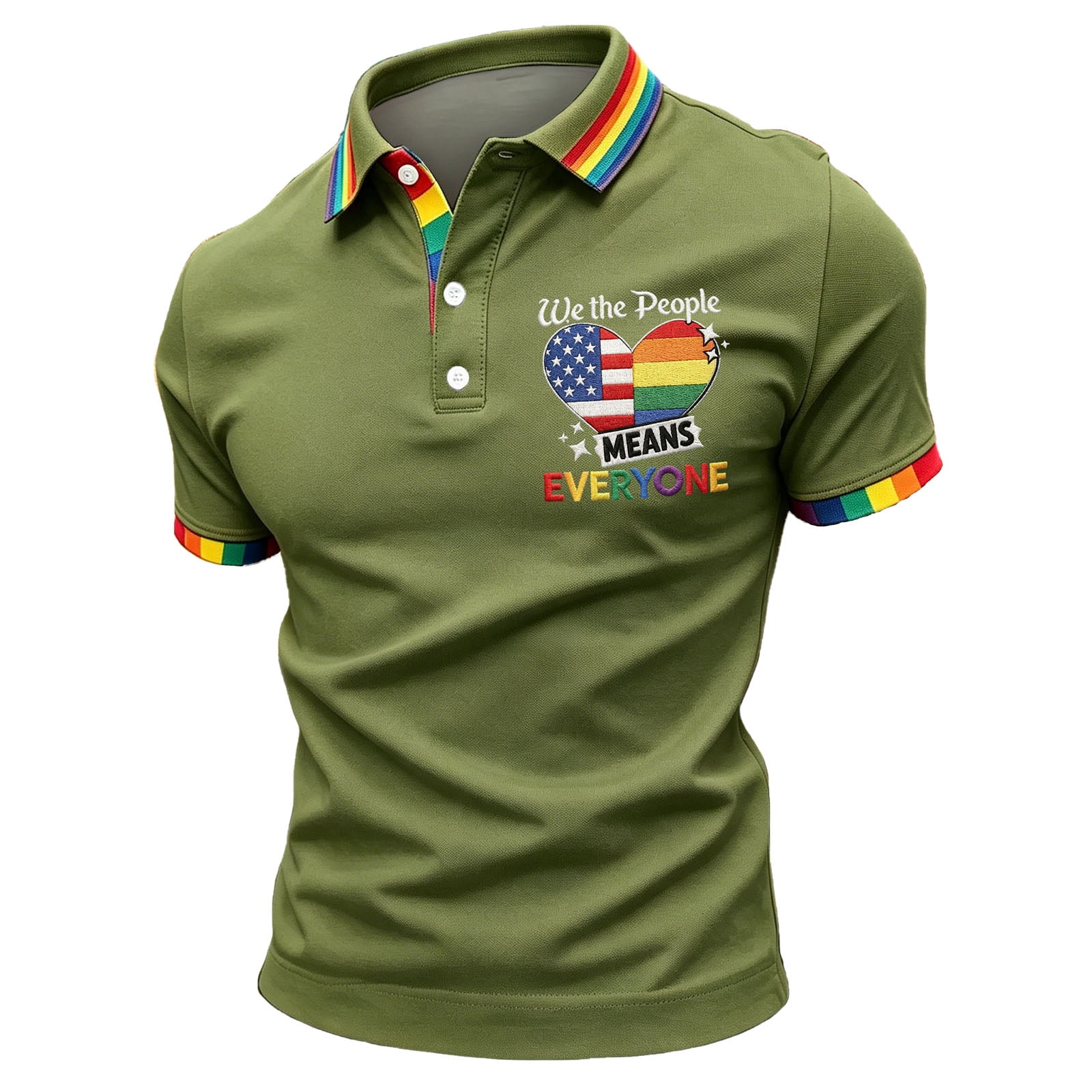 AHMOMEI We the People Men Polo Shirts Short Sleeve Rainbow Graphic Mens ...