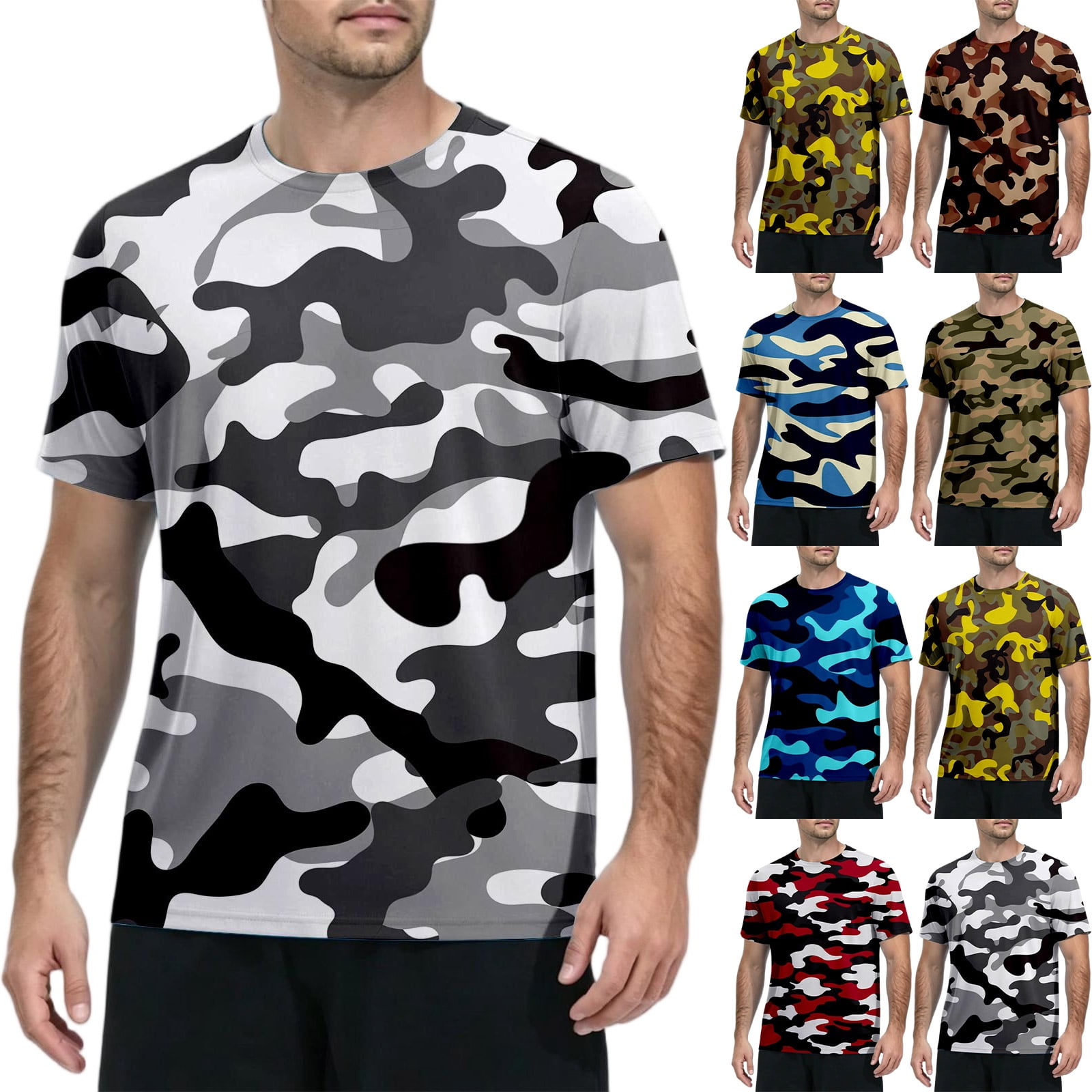 AHMOMEI Quick Dry Men's Workout Shirt Camouflage Ice Silk Short Sleeve ...
