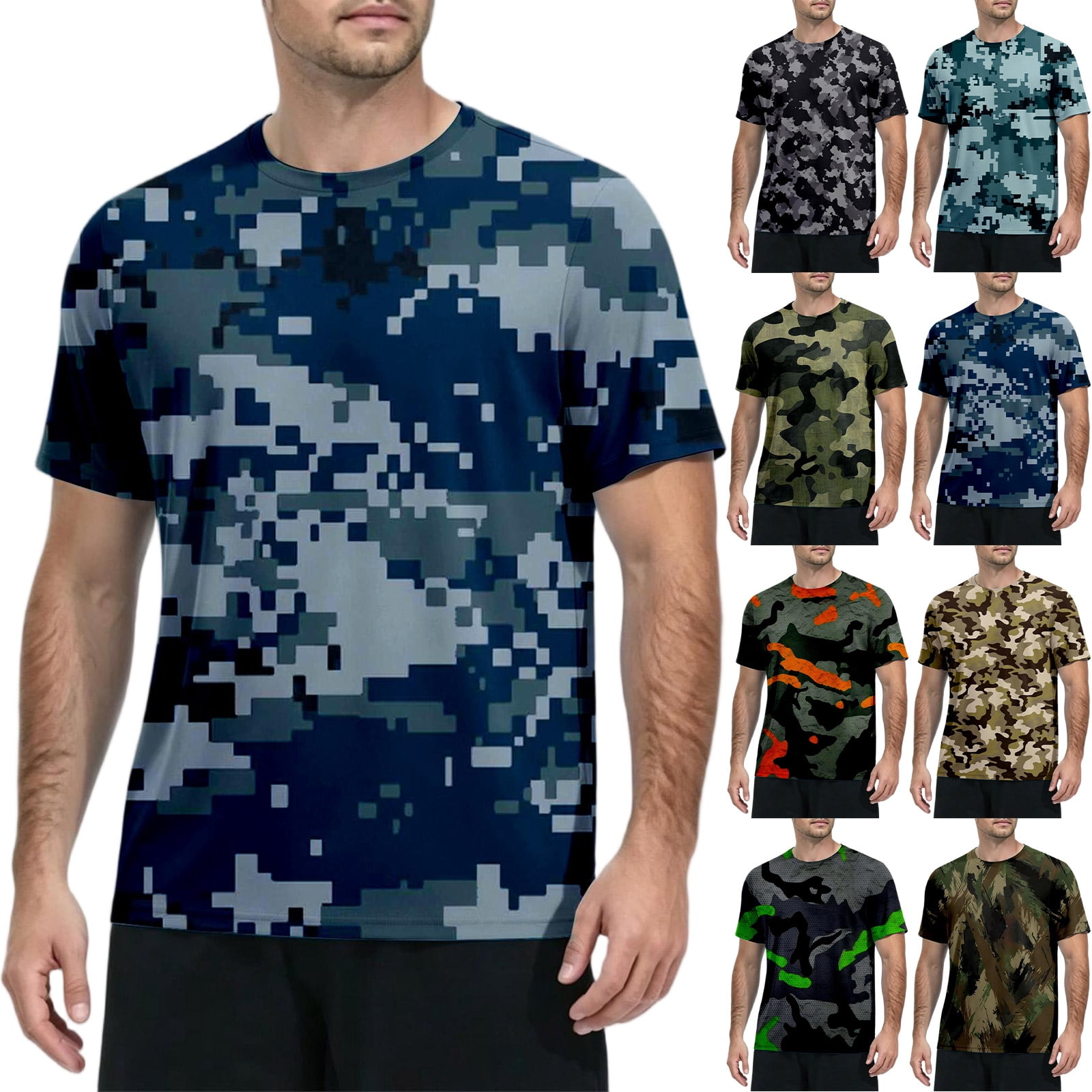 AHMOMEI Quick Dry Work Out Shirts for Men Camouflage Ice Silk Men's ...