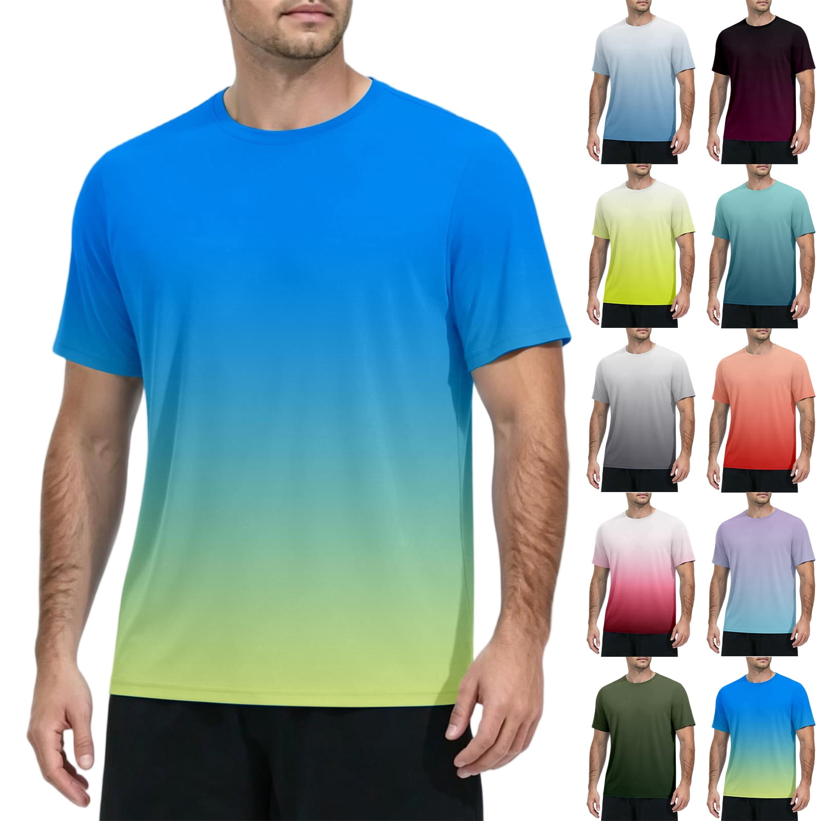 AHMOMEI Quick Dry Workout Shirt Men Gradient Ice Silk Short Sleeve Mens ...