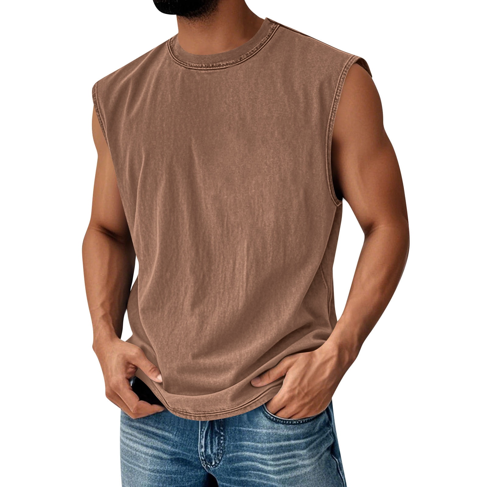 AHMOMEI Running Tank Top Men Crew Neck Mens Sleeveless Workout Shirt ...