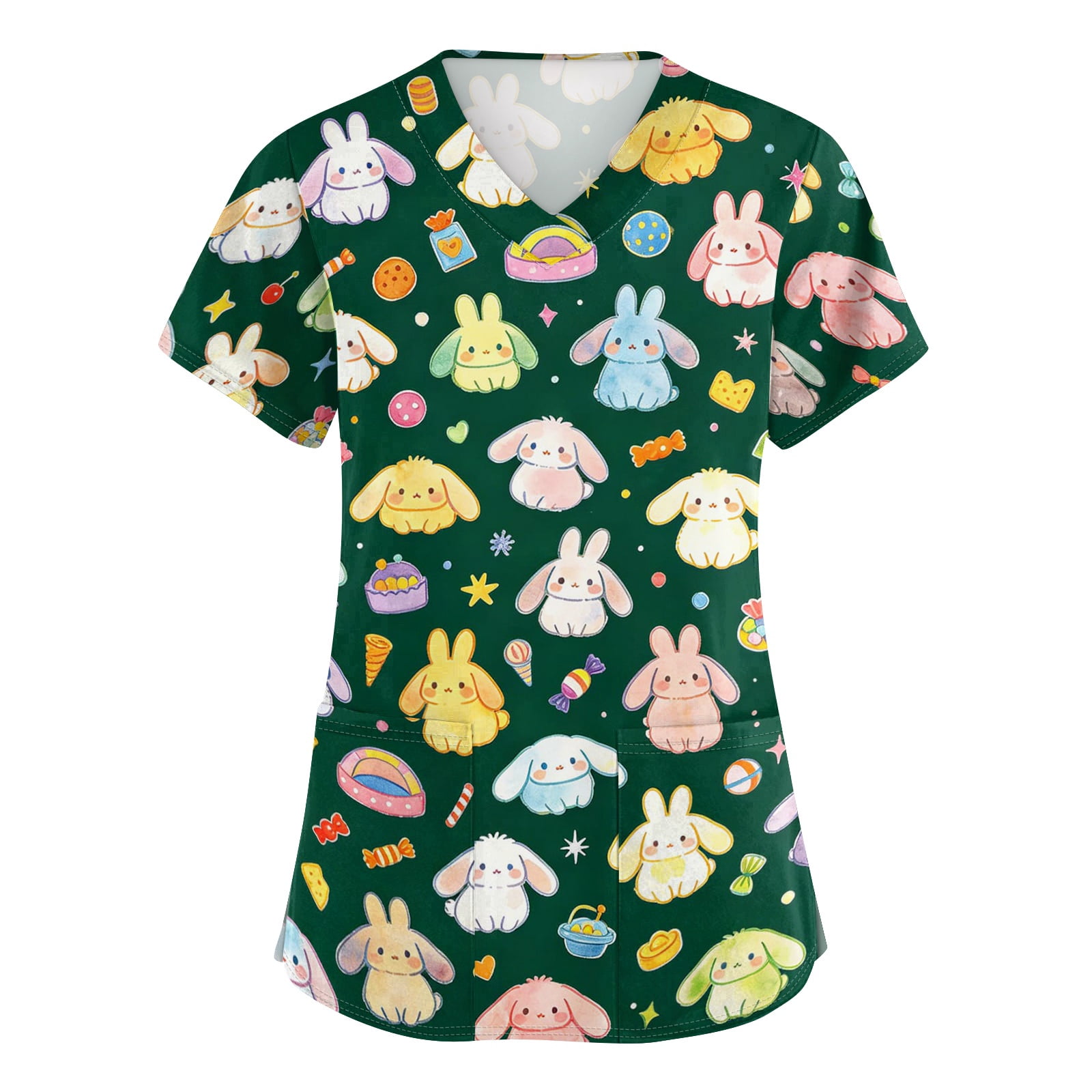AHMOMEI S-5XL Plus Size Scrub Top Women Stretchy Cartoon Animal Print ...
