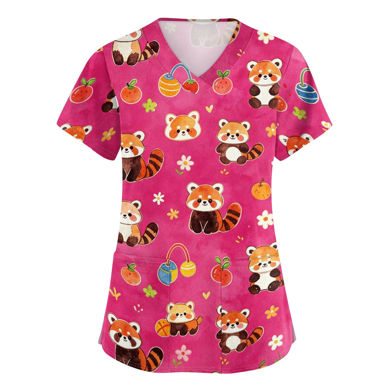 AHMOMEI S-5XL Plus Size Scrub Tops for Women Fitted Stretchy Cartoon ...