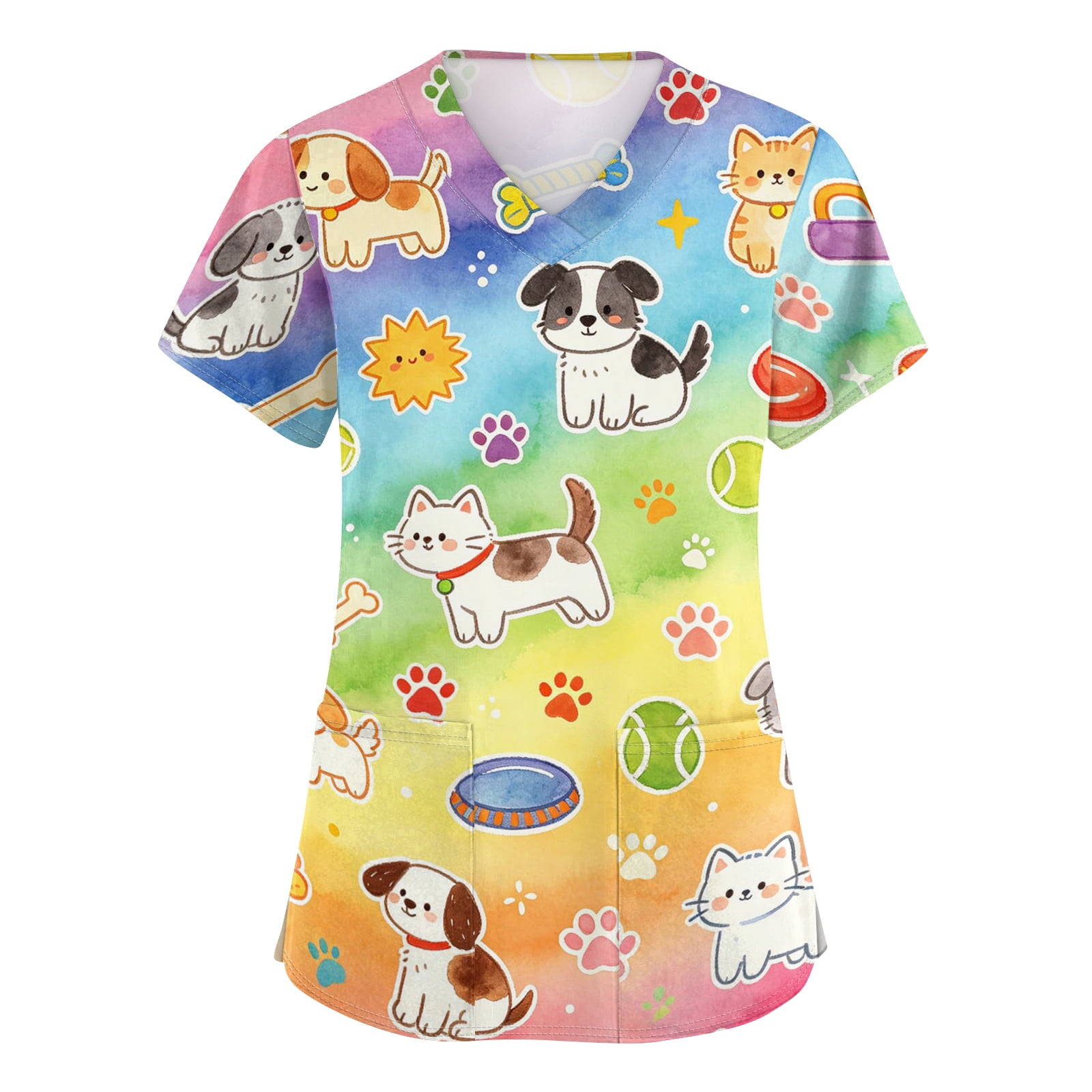 AHMOMEI S-5XL Plus Size Scrub Tops for Women Stretchy Cartoon Animal ...