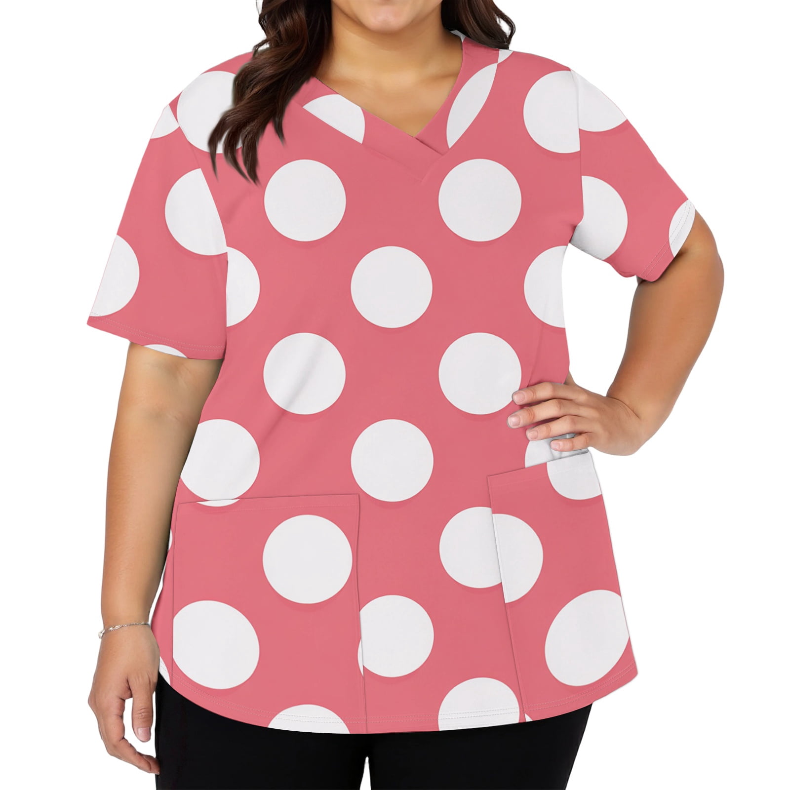 AHMOMEI S-5XL Plus Size Scrubs for Women Tops Stretchy Cartoon Animal ...