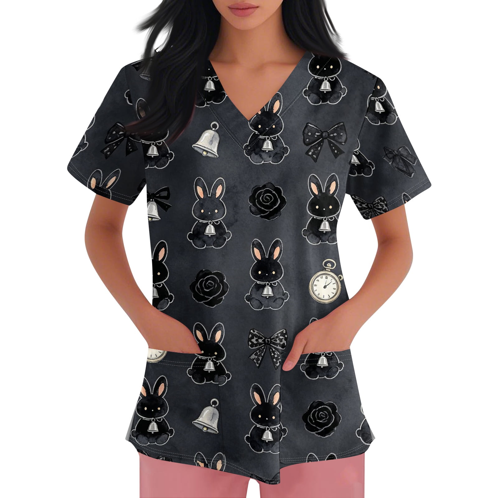AHMOMEI S-5XL Plus Size Scrubs for Women Workwear Stretchy Cartoon ...