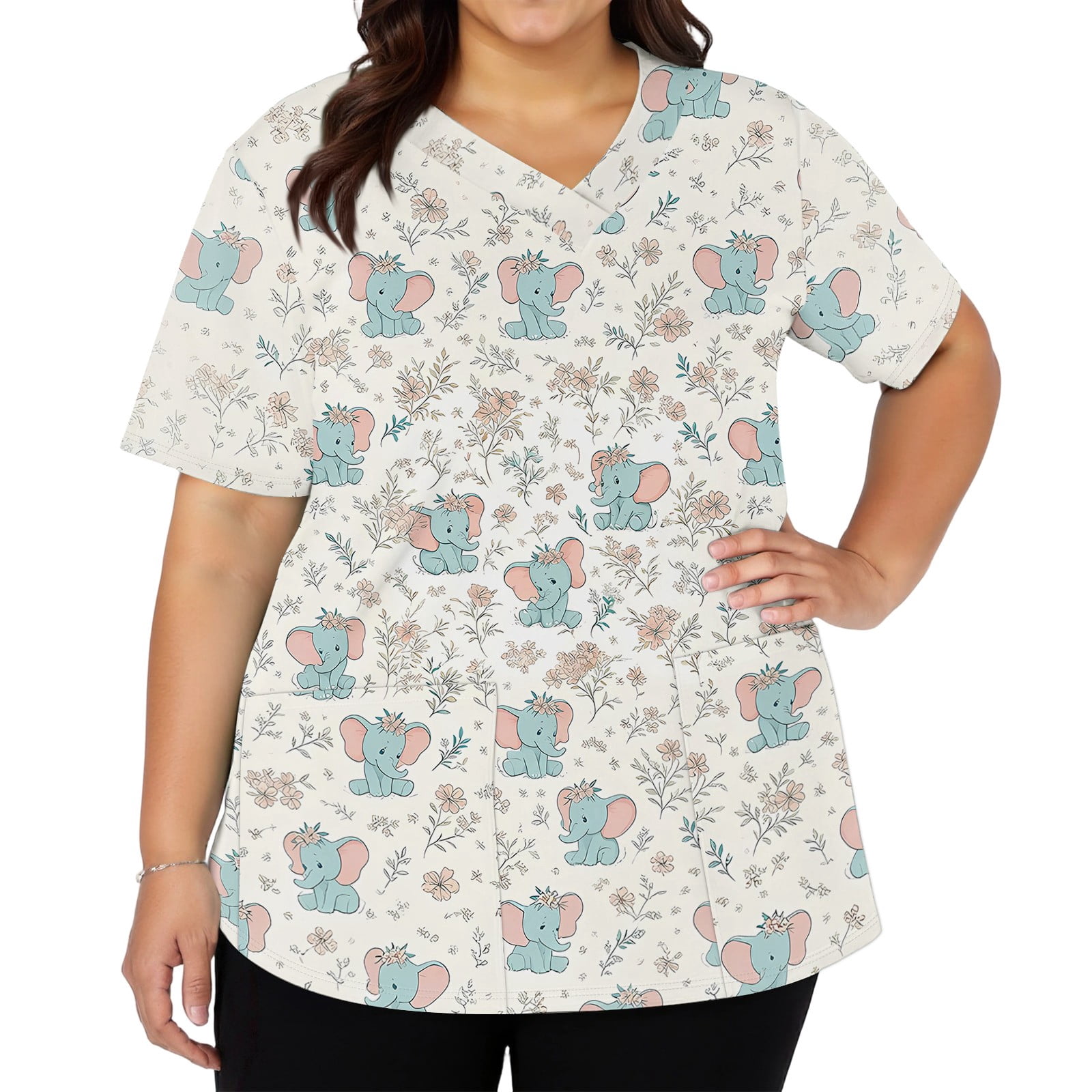 AHMOMEI S-5XL Plus Size Under Scrubs for Women Stretchy Cartoon Animal ...