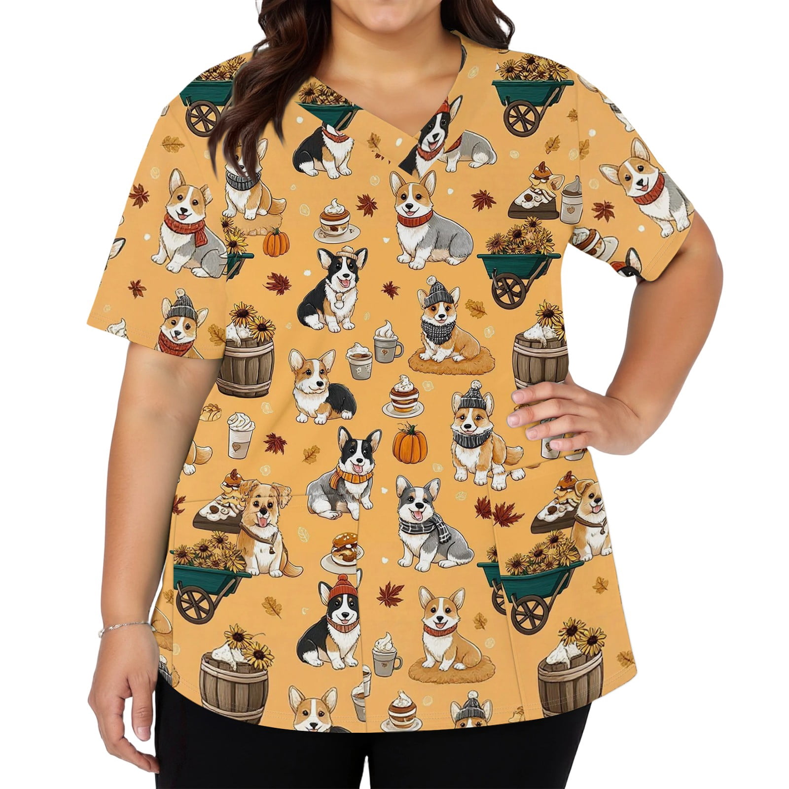 AHMOMEI S-5XL Plus Size Women Scrub Top Stretchy Cartoon Animal Print ...