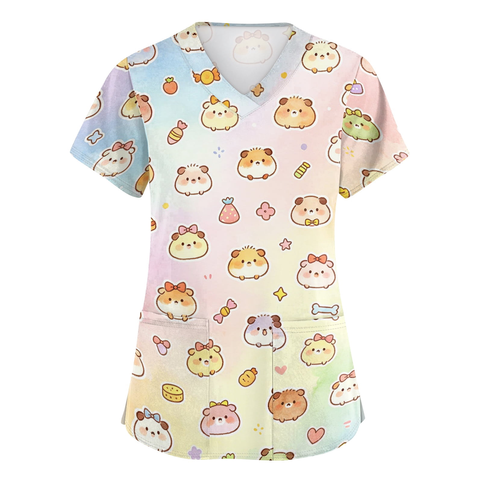 AHMOMEI Scrub Top for Woman Stretchy Cartoon Animal Print Scrub Tops V ...