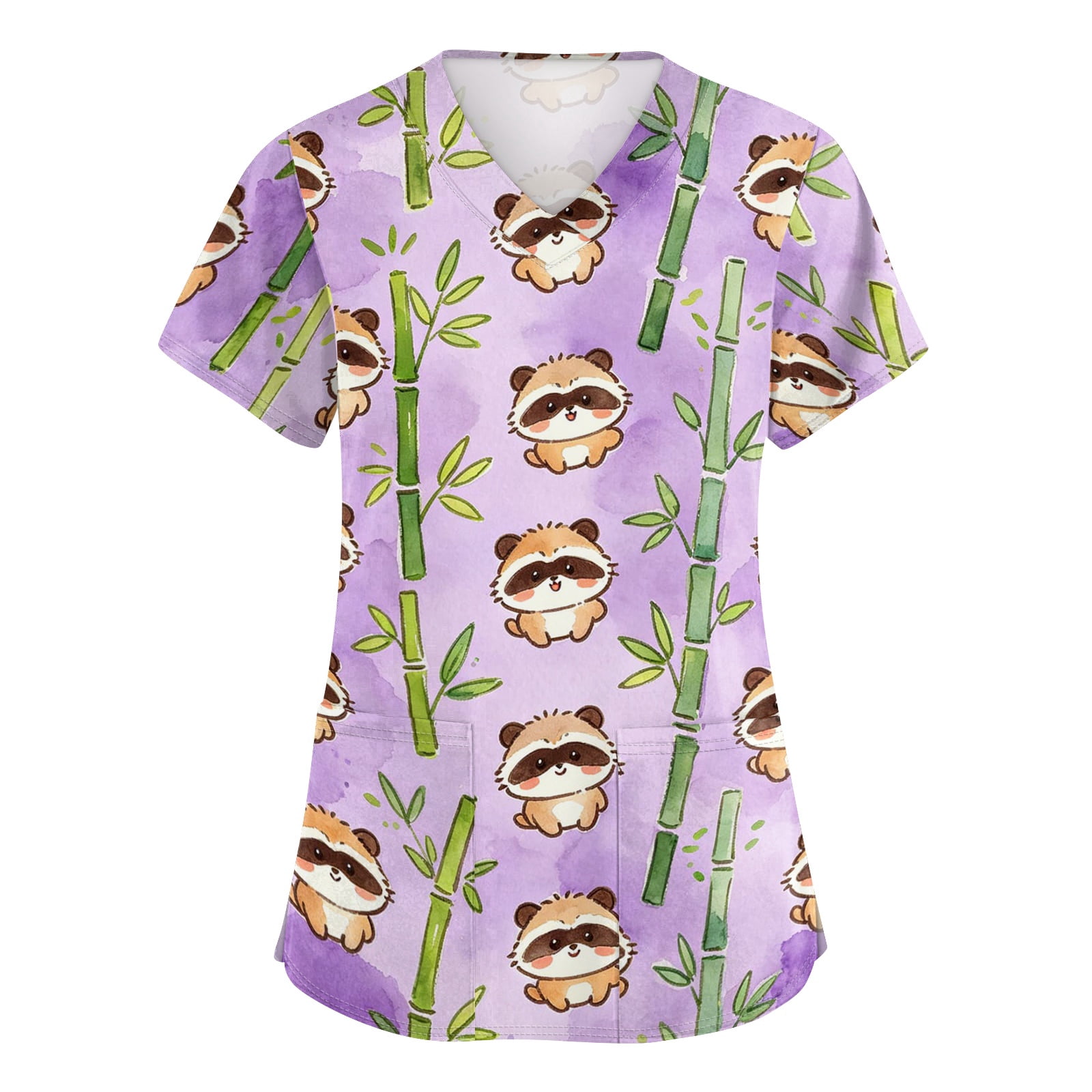 AHMOMEI Scrub Top for Woman Stretchy Cartoon Animal Print Womens Scrubs ...