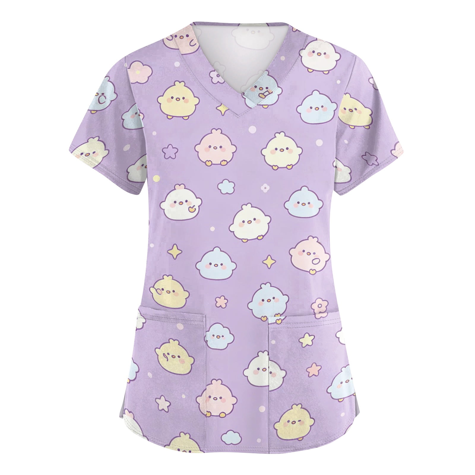 AHMOMEI Scrub Tops Women Stretchy Stretchy Cartoon Animal Print Scrub ...