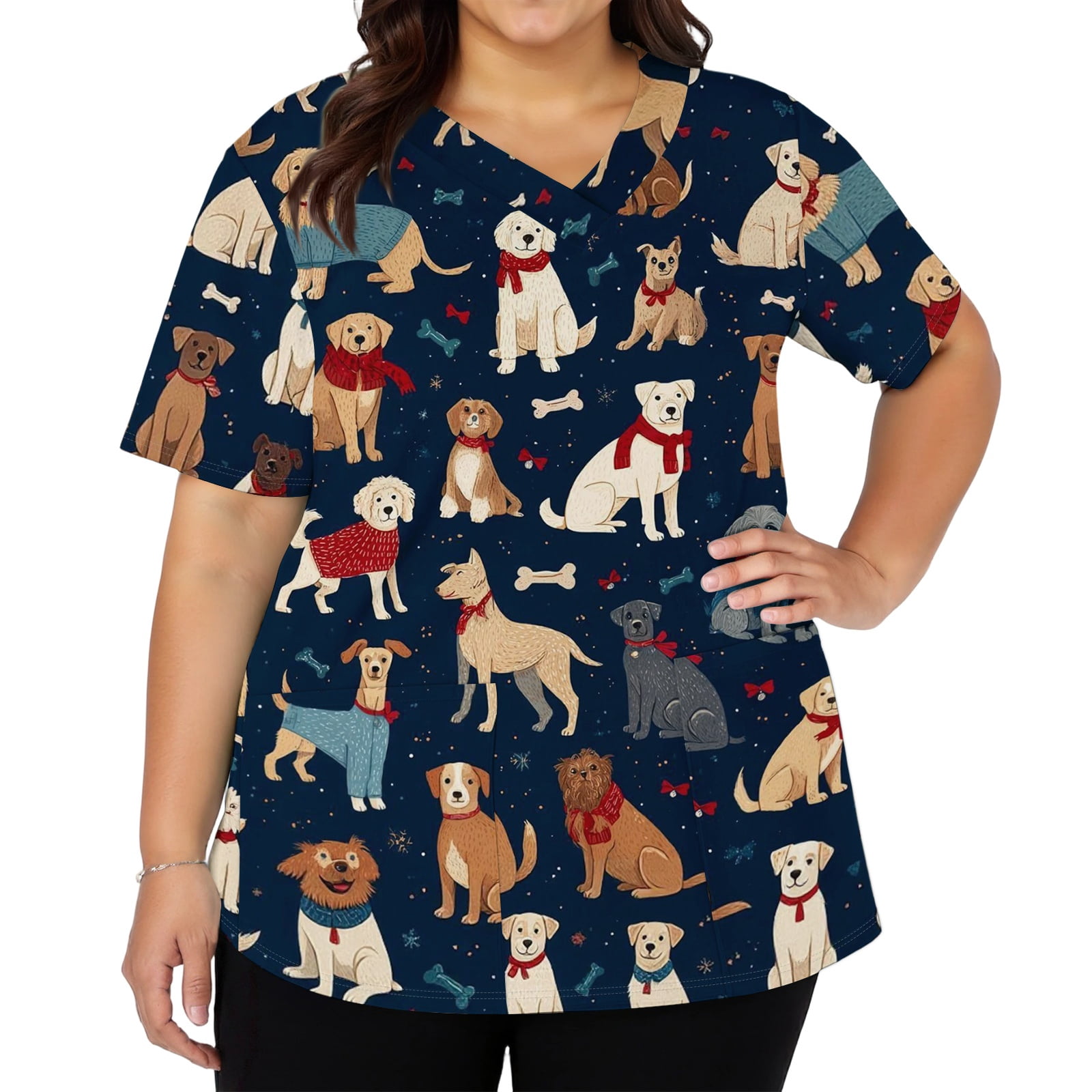 AHMOMEI Scrub Tops Women Stretchy Stretchy Cartoon Animal Print Womens ...