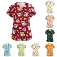 AHMOMEI Scrubs Top for Women Stretchy Cartoon Animal Print Womens ...