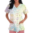 AHMOMEI Stretchy Cartoon Animal Print Scrub Tops V Neck Short Sleeve ...